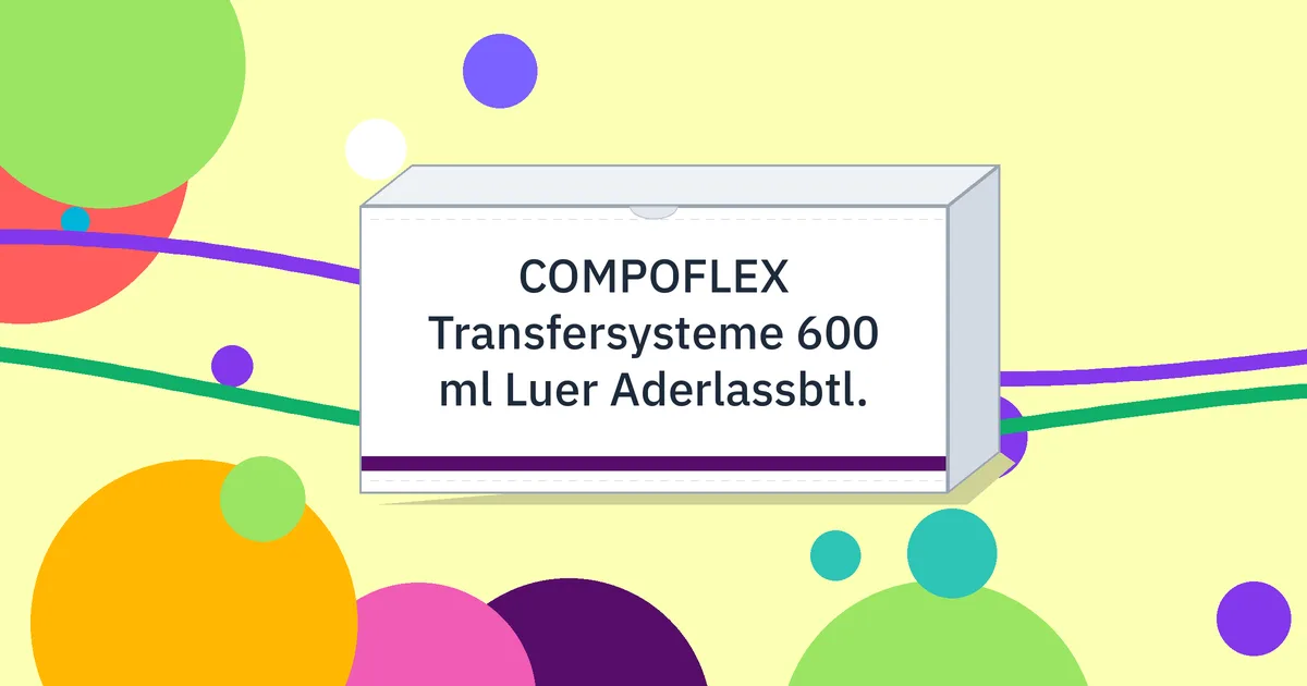 Symbolbild: Packung mit der Aufschrift COMPOFLEX Transfersysteme 600 ml Luer Aderlassbtl. (PZN 19923090) – Verfügbarkeit und Bezug in Apotheken in Frankfurt am Main