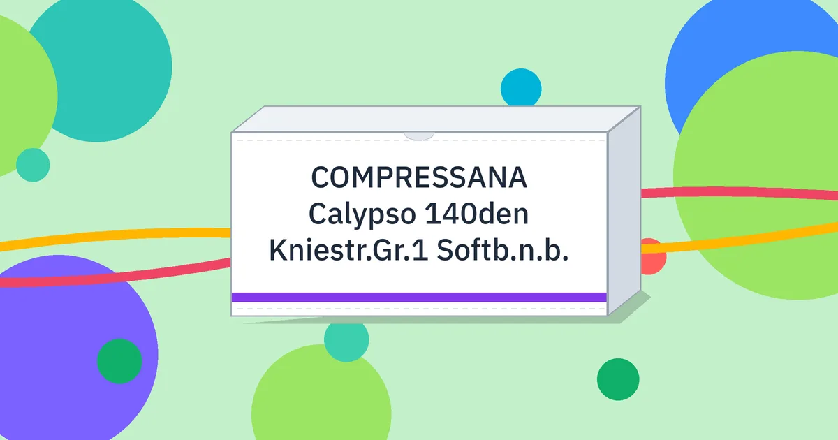 Symbolbild: Packung mit der Aufschrift COMPRESSANA Calypso 140den Kniestr.Gr.1 Softb.n.b. (PZN 11218133) – Verfügbarkeit und Bezug in Apotheken in Frankfurt am Main