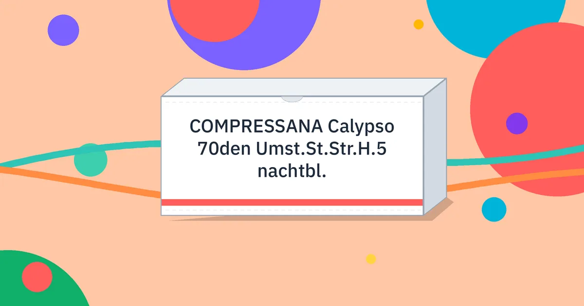Symbolbild: Packung mit der Aufschrift COMPRESSANA Calypso 70den Umst.St.Str.H.5 nachtbl. (PZN 07719208) – Verfügbarkeit und Bezug in Apotheken in Frankfurt am Main