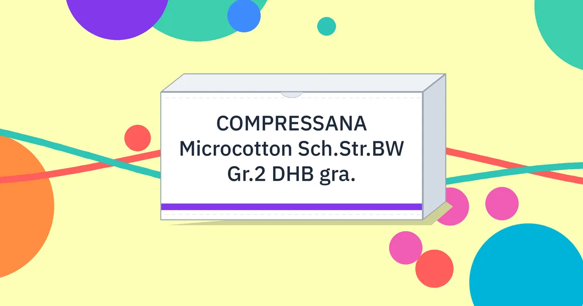 Symbolbild: Packung mit der Aufschrift COMPRESSANA Microcotton Sch.Str.BW Gr.2 DHB gra. (PZN 11158796) – Verfügbarkeit und Bezug in Apotheken in Frankfurt am Main