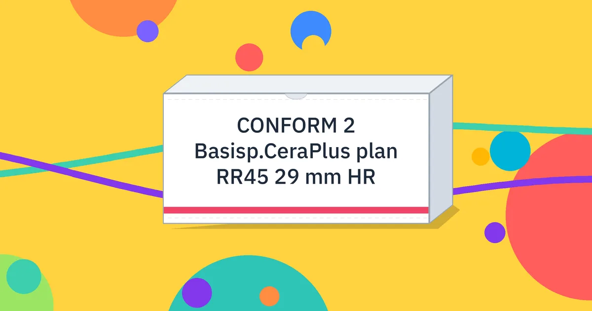 Symbolbild: Packung mit der Aufschrift CONFORM 2 Basisp.CeraPlus plan RR45 29 mm HR (PZN 16944648) – Verfügbarkeit und Bezug in Apotheken in Frankfurt am Main