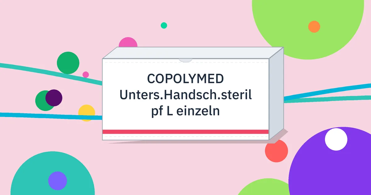 Symbolbild: Packung mit der Aufschrift COPOLYMED Unters.Handsch.steril pf L einzeln (PZN 12150710) – Verfügbarkeit und Bezug in Apotheken in Frankfurt am Main