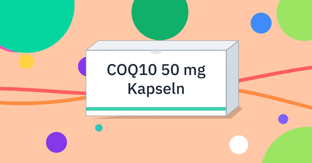 Symbolbild: Packung mit der Aufschrift COQ10 50 mg Kapseln (PZN 11123183) – Verfügbarkeit und Bezug in Apotheken in Frankfurt am Main