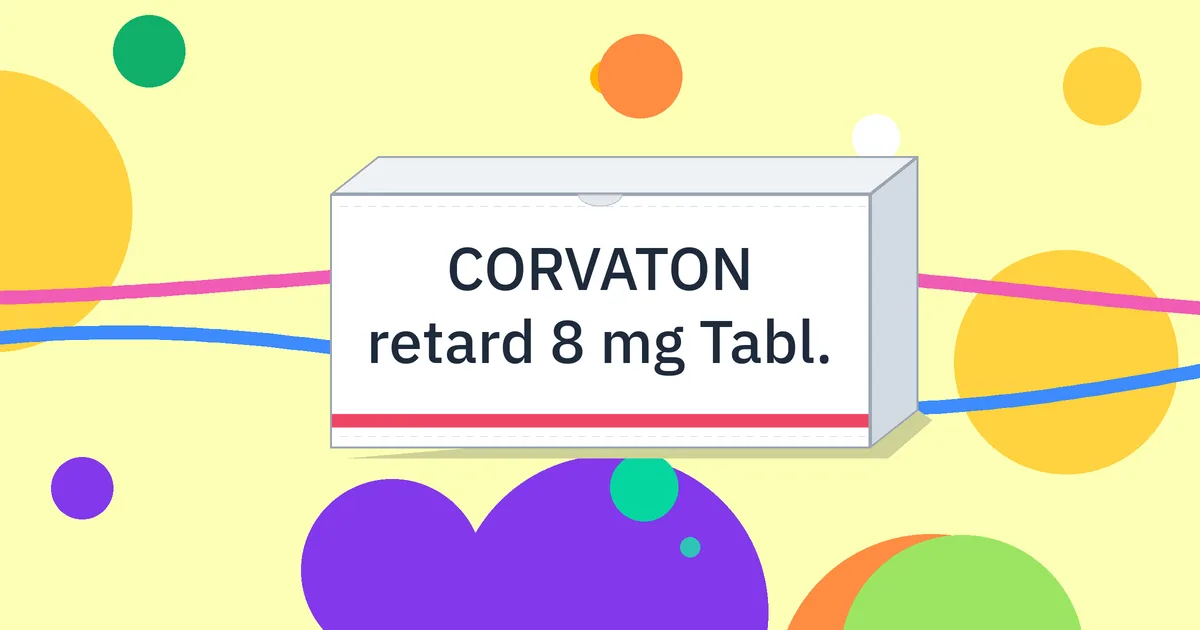 Symbolbild: Packung mit der Aufschrift CORVATON retard 8 mg Tabl. (PZN 08705409) – Verfügbarkeit und Bezug in Apotheken in Frankfurt am Main