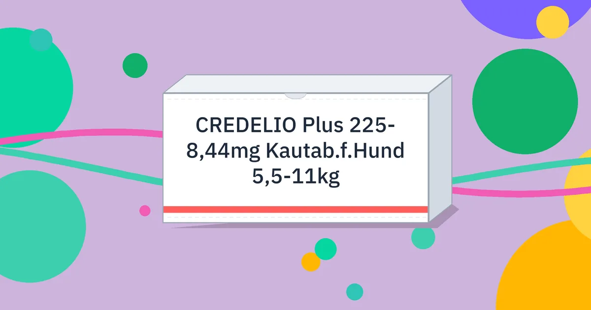 Symbolbild: Packung mit der Aufschrift CREDELIO Plus 225-8,44mg Kautab.f.Hund 5,5-11kg (PZN 17620557) – Verfügbarkeit und Bezug in Apotheken in Frankfurt am Main