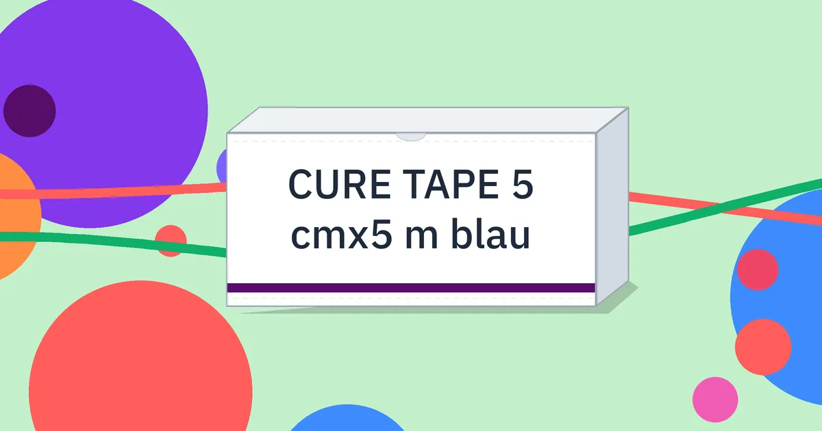 Symbolbild: Packung mit der Aufschrift CURE TAPE 5 cmx5 m blau (PZN 06410130) – Verfügbarkeit und Bezug in Apotheken in Frankfurt am Main