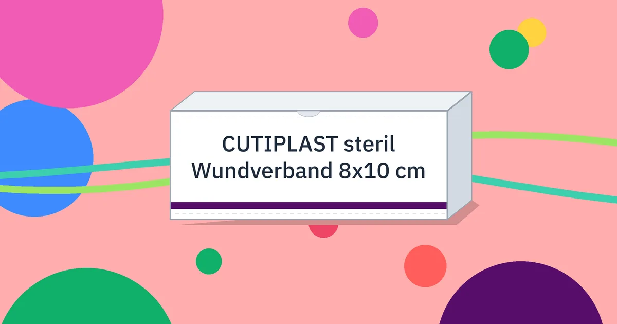 Symbolbild: Packung mit der Aufschrift CUTIPLAST steril Wundverband 8x10 cm (PZN 18761538) – Verfügbarkeit und Bezug in Apotheken in Frankfurt am Main
