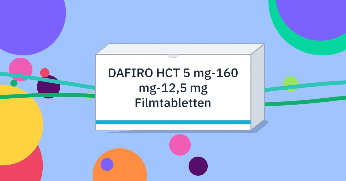 Symbolbild: Packung mit der Aufschrift DAFIRO HCT 5 mg-160 mg-12,5 mg Filmtabletten (PZN 12520420) – Verfügbarkeit und Bezug in Apotheken in Frankfurt am Main