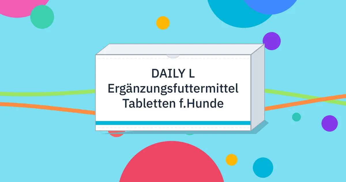 Symbolbild: Packung mit der Aufschrift DAILY L Ergänzungsfuttermittel Tabletten f.Hunde (PZN 19112291) – Verfügbarkeit und Bezug in Apotheken in Frankfurt am Main