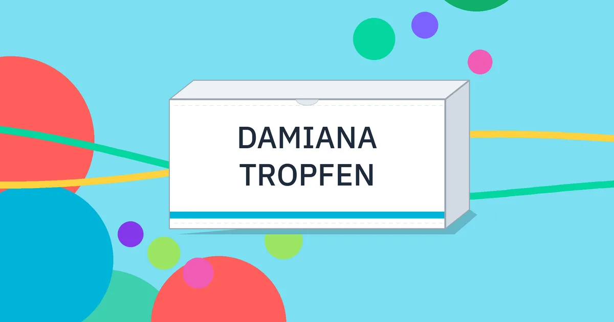 Symbolbild: Packung mit der Aufschrift DAMIANA TROPFEN (PZN 14126360) – Verfügbarkeit und Bezug in Apotheken in Frankfurt am Main