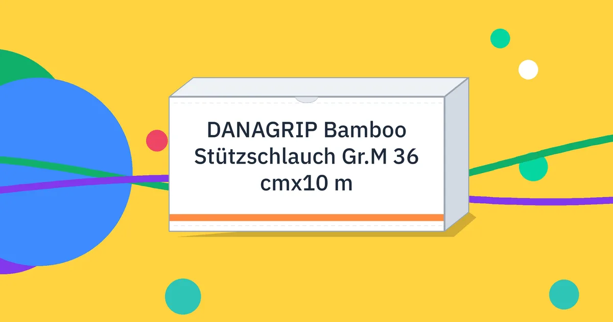 Symbolbild: Packung mit der Aufschrift DANAGRIP Bamboo Stützschlauch Gr.M 36 cmx10 m (PZN 20810882) – Verfügbarkeit und Bezug in Apotheken in Frankfurt am Main