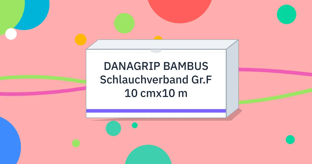 Symbolbild: Packung mit der Aufschrift DANAGRIP BAMBUS Schlauchverband Gr.F 10 cmx10 m (PZN 18368516) – Verfügbarkeit und Bezug in Apotheken in Frankfurt am Main