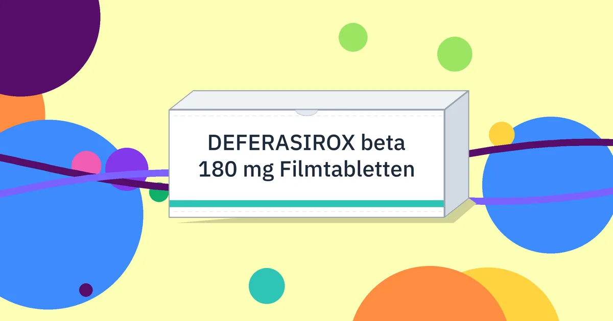 Symbolbild: Packung mit der Aufschrift DEFERASIROX beta 180 mg Filmtabletten (PZN 12740535) – Verfügbarkeit und Bezug in Apotheken in Frankfurt am Main