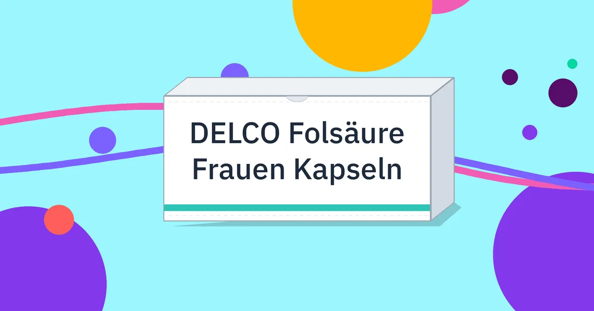 Symbolbild: Packung mit der Aufschrift DELCO Folsäure Frauen Kapseln (PZN 19127430) – Verfügbarkeit und Bezug in Apotheken in Frankfurt am Main