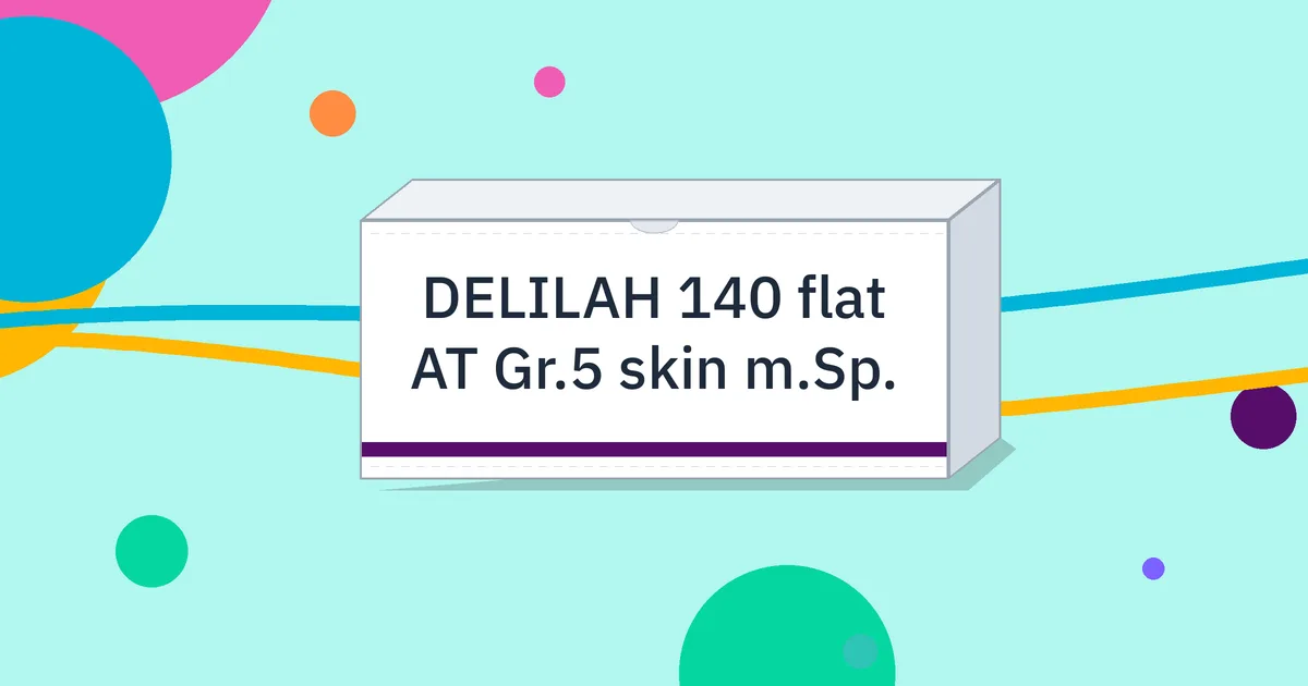 Symbolbild: Packung mit der Aufschrift DELILAH 140 flat AT Gr.5 skin m.Sp. (PZN 14247833) – Verfügbarkeit und Bezug in Apotheken in Frankfurt am Main