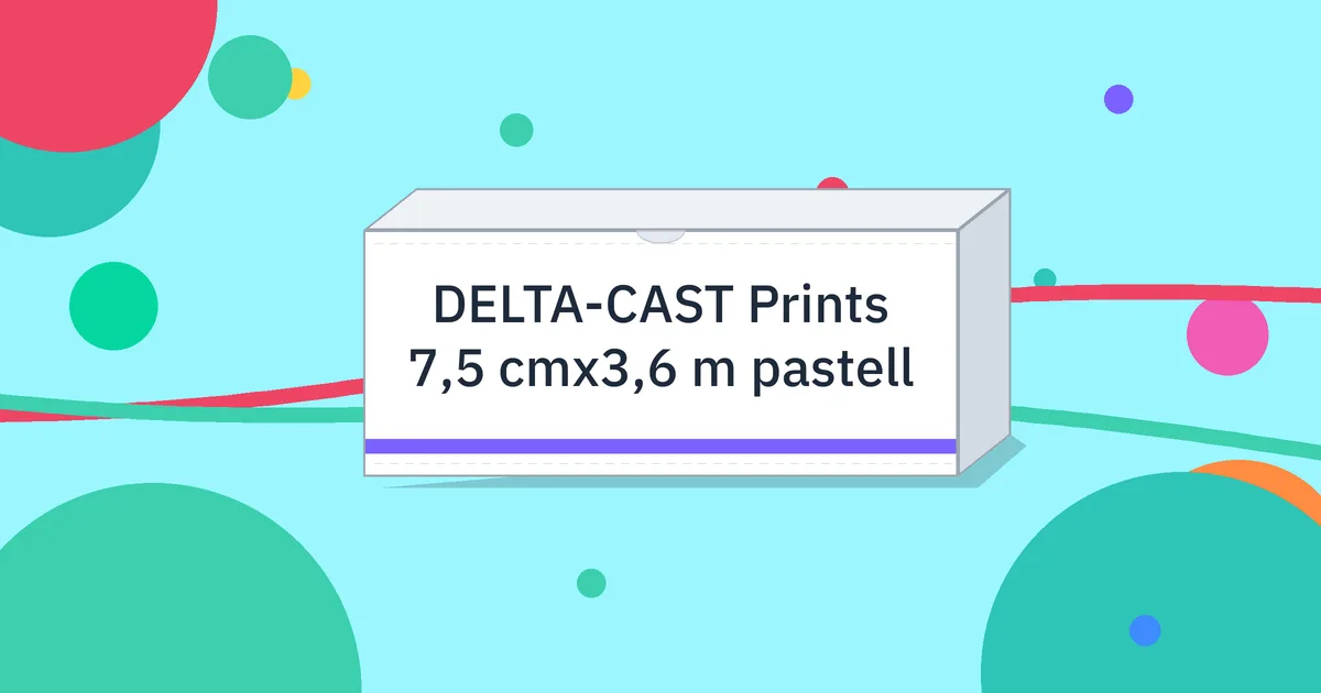 Symbolbild: Packung mit der Aufschrift DELTA-CAST Prints 7,5 cmx3,6 m pastell (PZN 02129181) – Verfügbarkeit und Bezug in Apotheken in Frankfurt am Main