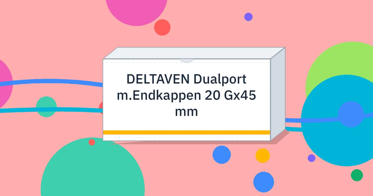 Symbolbild: Packung mit der Aufschrift DELTAVEN Dualport m.Endkappen 20 Gx45 mm (PZN 20365324) – Verfügbarkeit und Bezug in Apotheken in Frankfurt am Main