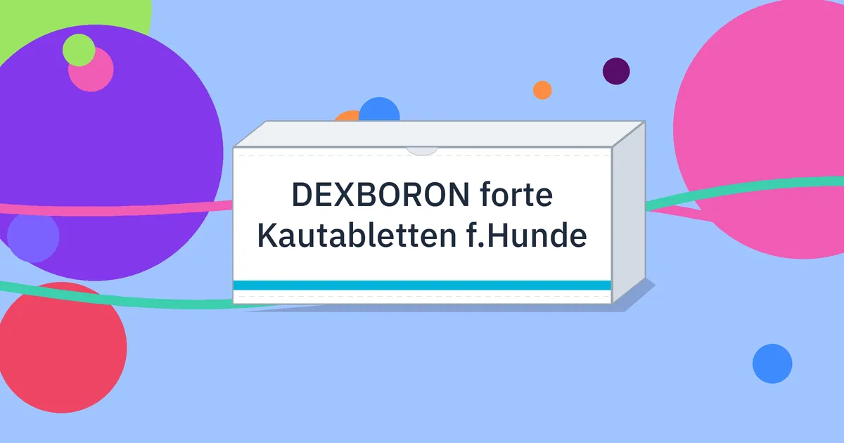 Symbolbild: Packung mit der Aufschrift DEXBORON forte Kautabletten f.Hunde (PZN 17834844) – Verfügbarkeit und Bezug in Apotheken in Frankfurt am Main