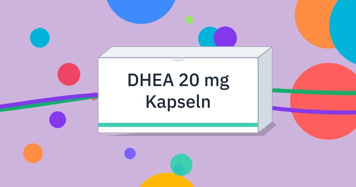 Symbolbild: Packung mit der Aufschrift DHEA 20 mg Kapseln (PZN 18399020) – Verfügbarkeit und Bezug in Apotheken in Frankfurt am Main
