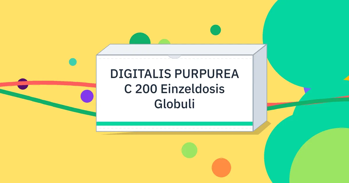 Symbolbild: Packung mit der Aufschrift DIGITALIS PURPUREA C 200 Einzeldosis Globuli (PZN 01543665) – Verfügbarkeit und Bezug in Apotheken in Frankfurt am Main