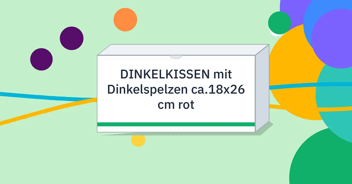 Symbolbild: Packung mit der Aufschrift DINKELKISSEN mit Dinkelspelzen ca.18x26 cm rot (PZN 16619150) – Verfügbarkeit und Bezug in Apotheken in Frankfurt am Main