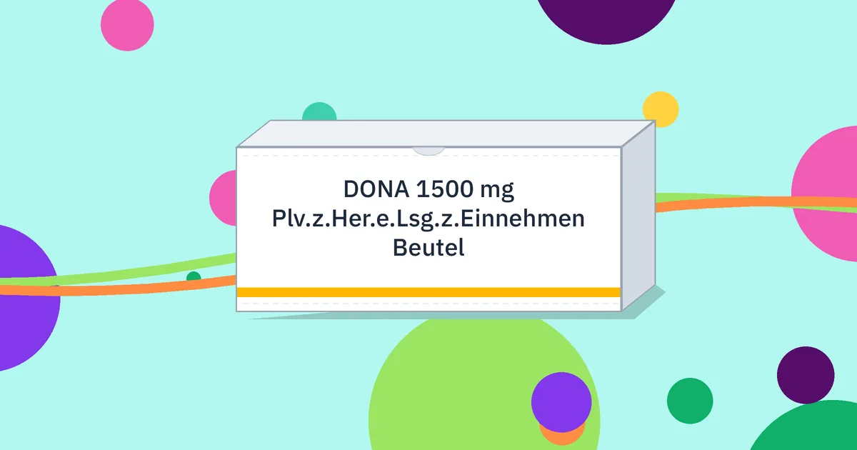 Symbolbild: Packung mit der Aufschrift DONA 1500 mg Plv.z.Her.e.Lsg.z.Einnehmen Beutel (PZN 16241409) – Verfügbarkeit und Bezug in Apotheken in Frankfurt am Main
