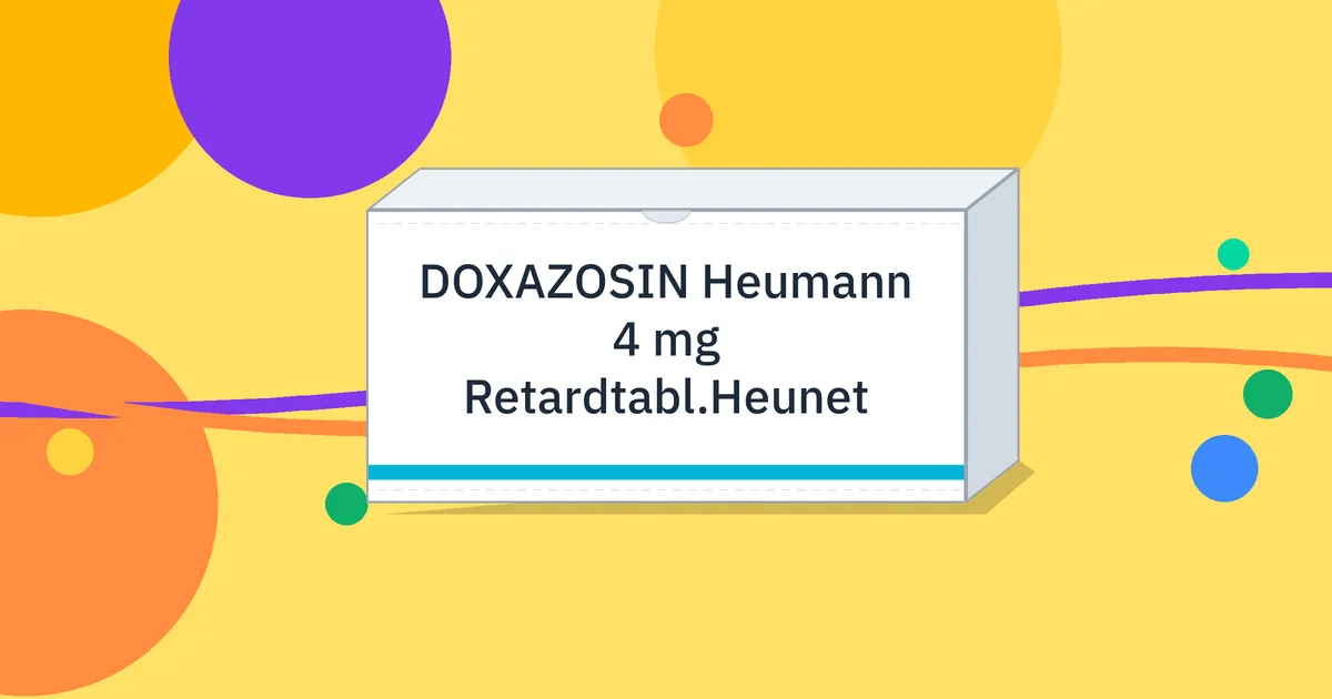 Symbolbild: Packung mit der Aufschrift DOXAZOSIN Heumann 4 mg Retardtabl.Heunet (PZN 05909896) – Verfügbarkeit und Bezug in Apotheken in Frankfurt am Main