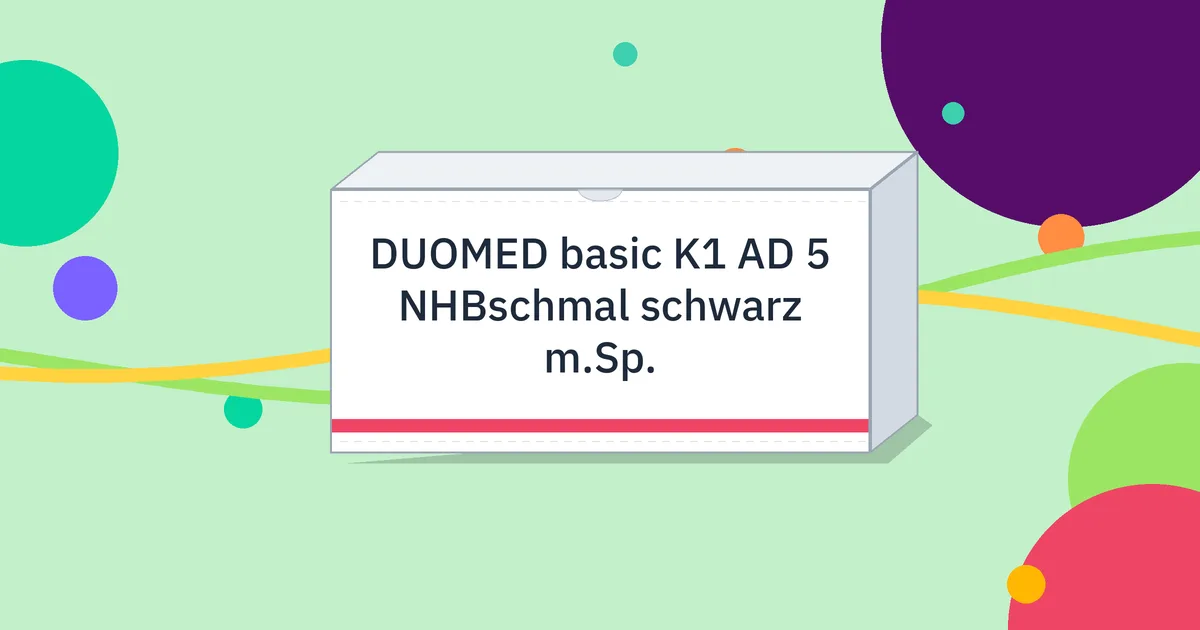 Symbolbild: Packung mit der Aufschrift DUOMED basic K1 AD 5 NHBschmal schwarz m.Sp. (PZN 20903810) – Verfügbarkeit und Bezug in Apotheken in Frankfurt am Main