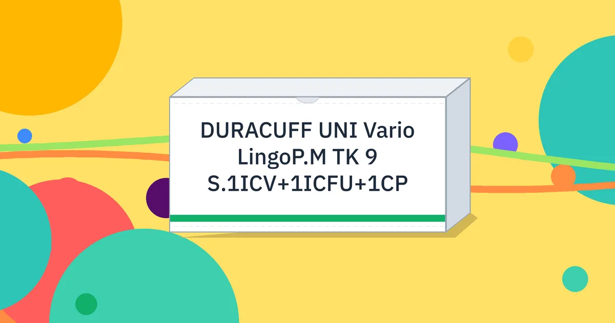 Symbolbild: Packung mit der Aufschrift DURACUFF UNI Vario LingoP.M TK 9 S.1ICV+1ICFU+1CP (PZN 16031072) – Verfügbarkeit und Bezug in Apotheken in Frankfurt am Main