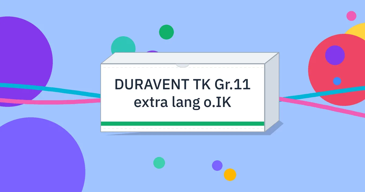 Symbolbild: Packung mit der Aufschrift DURAVENT TK Gr.11 extra lang o.IK (PZN 04463607) – Verfügbarkeit und Bezug in Apotheken in Frankfurt am Main