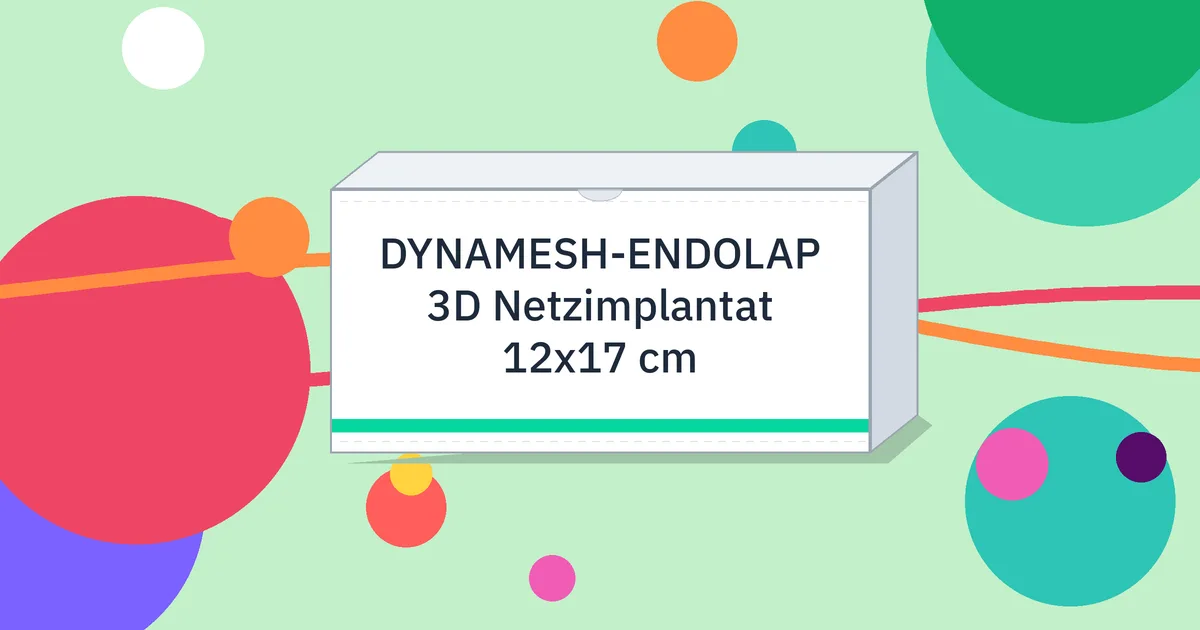 Symbolbild: Packung mit der Aufschrift DYNAMESH-ENDOLAP 3D Netzimplantat 12x17 cm (PZN 10914669) – Verfügbarkeit und Bezug in Apotheken in Frankfurt am Main