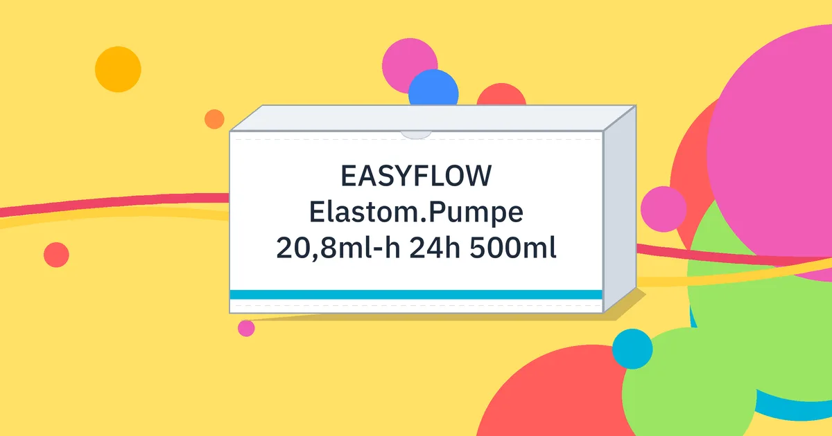 Symbolbild: Packung mit der Aufschrift EASYFLOW Elastom.Pumpe 20,8ml-h 24h 500ml (PZN 19789183) – Verfügbarkeit und Bezug in Apotheken in Frankfurt am Main