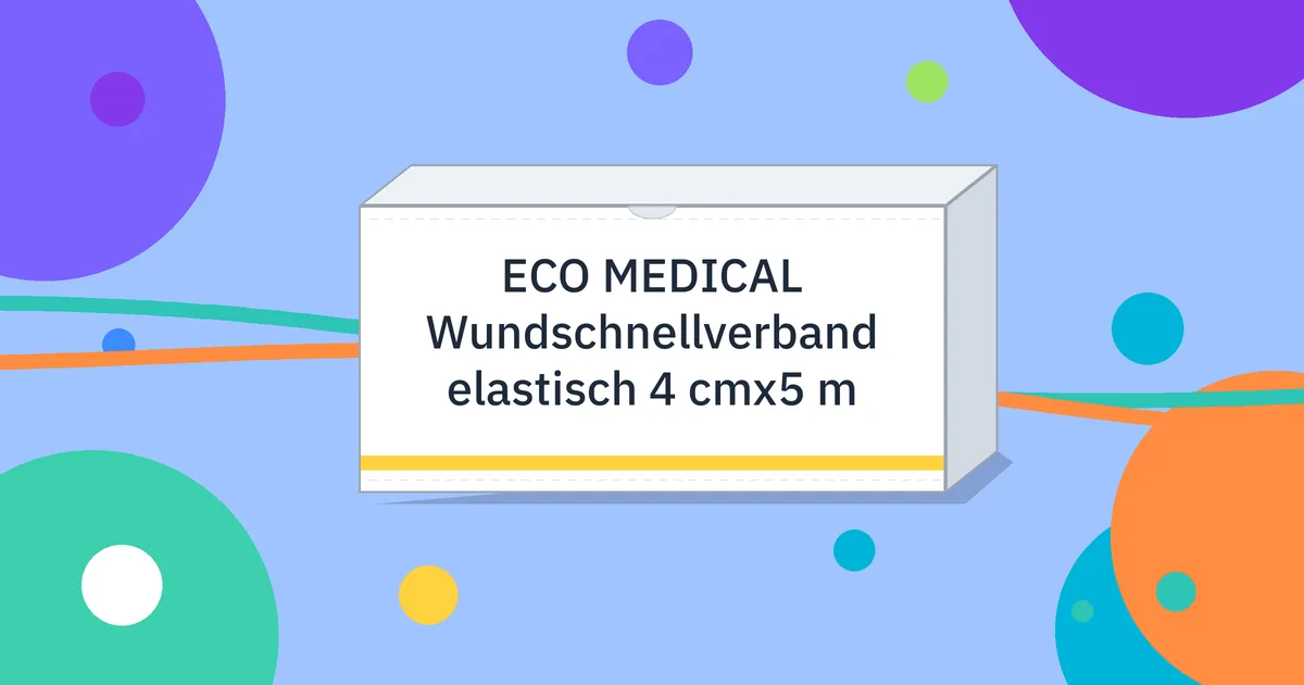 Symbolbild: Packung mit der Aufschrift ECO MEDICAL Wundschnellverband elastisch 4 cmx5 m (PZN 00734423) – Verfügbarkeit und Bezug in Apotheken in Frankfurt am Main