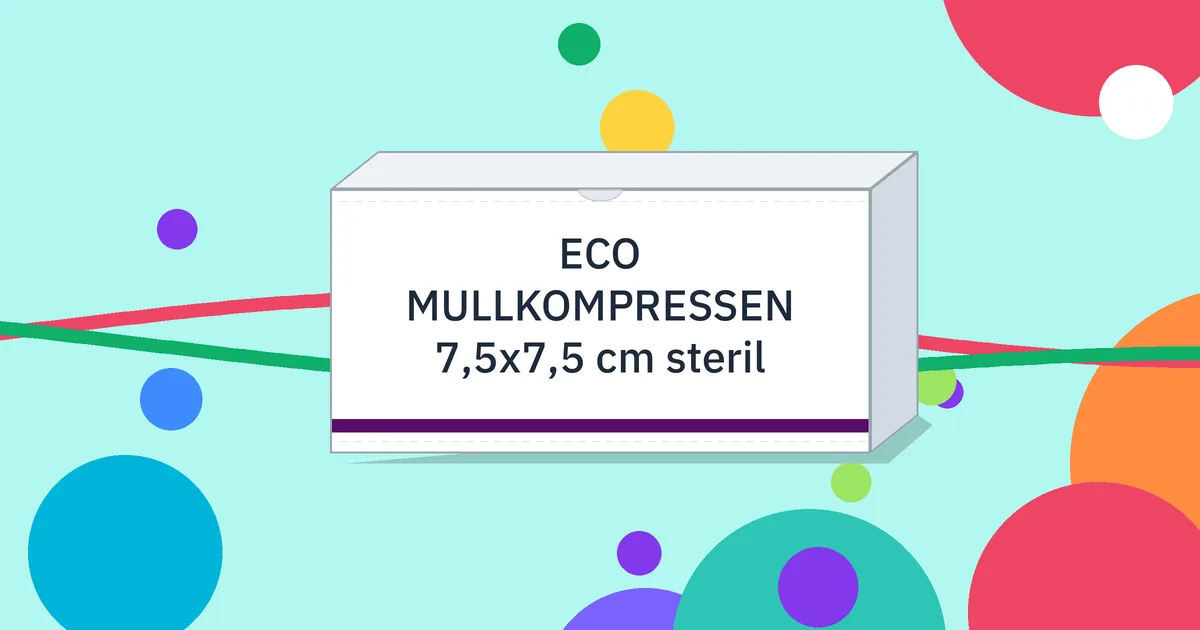 Symbolbild: Packung mit der Aufschrift ECO MULLKOMPRESSEN 7,5x7,5 cm steril (PZN 10406832) – Verfügbarkeit und Bezug in Apotheken in Frankfurt am Main