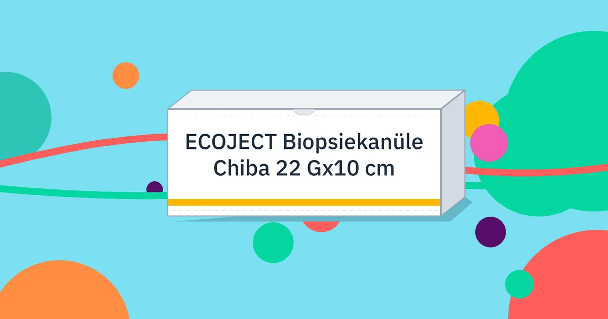 Symbolbild: Packung mit der Aufschrift ECOJECT Biopsiekanüle Chiba 22 Gx10 cm (PZN 06125346) – Verfügbarkeit und Bezug in Apotheken in Frankfurt am Main