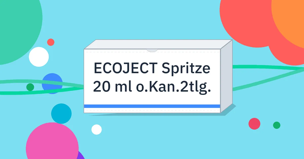 Symbolbild: Packung mit der Aufschrift ECOJECT Spritze 20 ml o.Kan.2tlg. (PZN 00267401) – Verfügbarkeit und Bezug in Apotheken in Frankfurt am Main