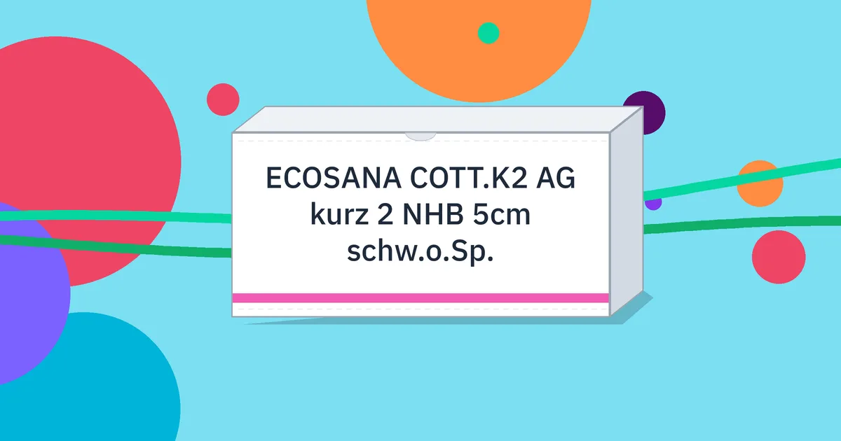 Symbolbild: Packung mit der Aufschrift ECOSANA COTT.K2 AG kurz 2 NHB 5cm schw.o.Sp. (PZN 16948876) – Verfügbarkeit und Bezug in Apotheken in Frankfurt am Main