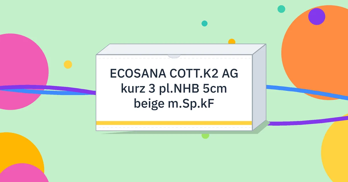 Symbolbild: Packung mit der Aufschrift ECOSANA COTT.K2 AG kurz 3 pl.NHB 5cm beige m.Sp.kF (PZN 16949568) – Verfügbarkeit und Bezug in Apotheken in Frankfurt am Main