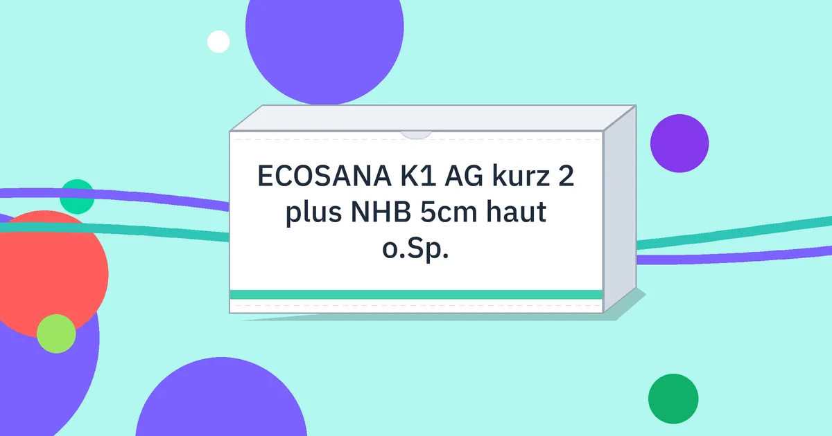 Symbolbild: Packung mit der Aufschrift ECOSANA K1 AG kurz 2 plus NHB 5cm haut o.Sp. (PZN 04727087) – Verfügbarkeit und Bezug in Apotheken in Frankfurt am Main