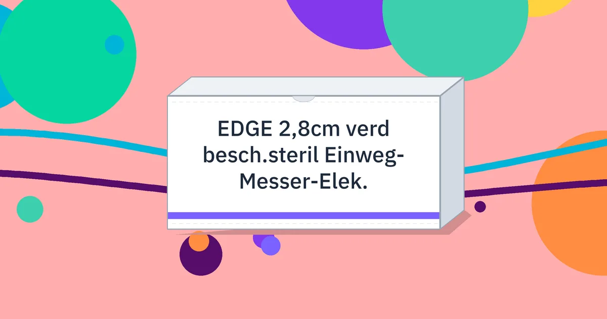 Symbolbild: Packung mit der Aufschrift EDGE 2,8cm verd besch.steril Einweg-Messer-Elek. (PZN 16050649) – Verfügbarkeit und Bezug in Apotheken in Frankfurt am Main