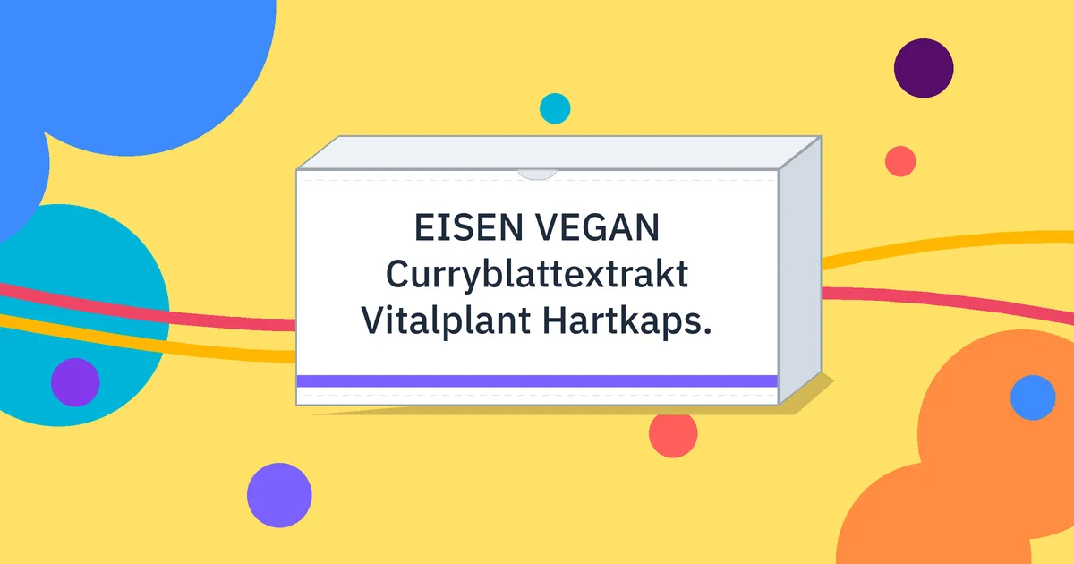 Symbolbild: Packung mit der Aufschrift EISEN VEGAN Curryblattextrakt Vitalplant Hartkaps. (PZN 20868999) – Verfügbarkeit und Bezug in Apotheken in Frankfurt am Main