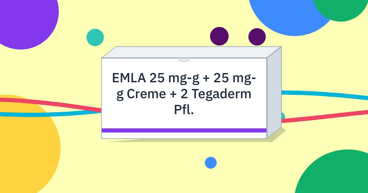 Symbolbild: Packung mit der Aufschrift EMLA 25 mg-g + 25 mg-g Creme + 2 Tegaderm Pfl. (PZN 17623691) – Verfügbarkeit und Bezug in Apotheken in Frankfurt am Main
