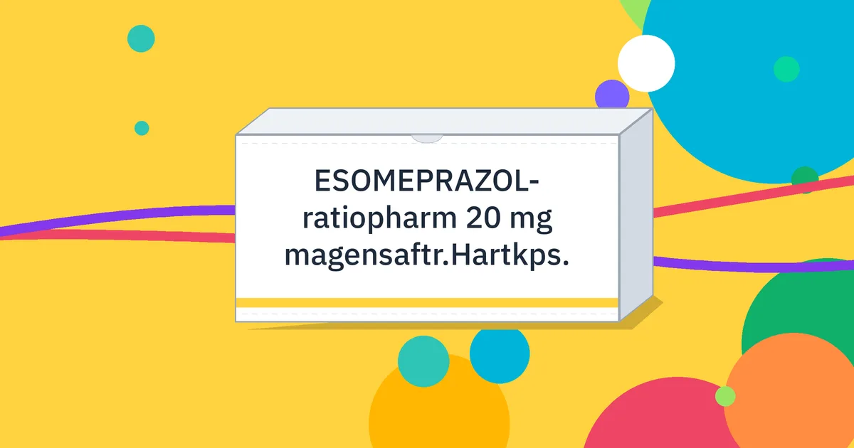 Symbolbild: Packung mit der Aufschrift ESOMEPRAZOL-ratiopharm 20 mg magensaftr.Hartkps. (PZN 06456735) – Verfügbarkeit und Bezug in Apotheken in Frankfurt am Main