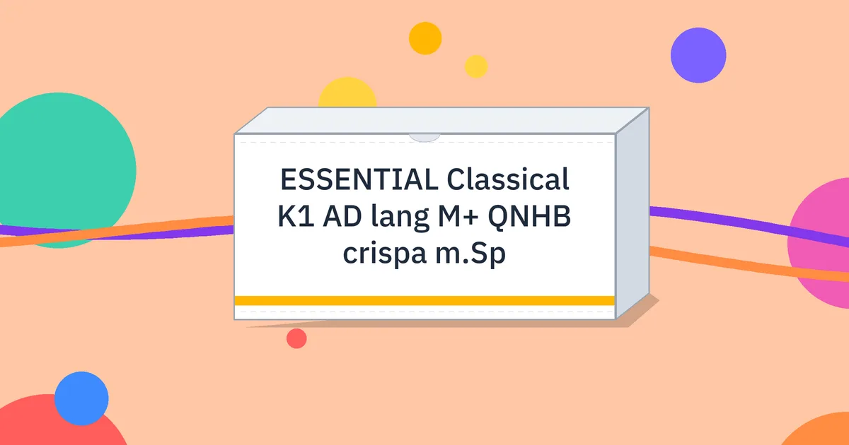 Symbolbild: Packung mit der Aufschrift ESSENTIAL Classical K1 AD lang M+ QNHB crispa m.Sp (PZN 18867047) – Verfügbarkeit und Bezug in Apotheken in Frankfurt am Main