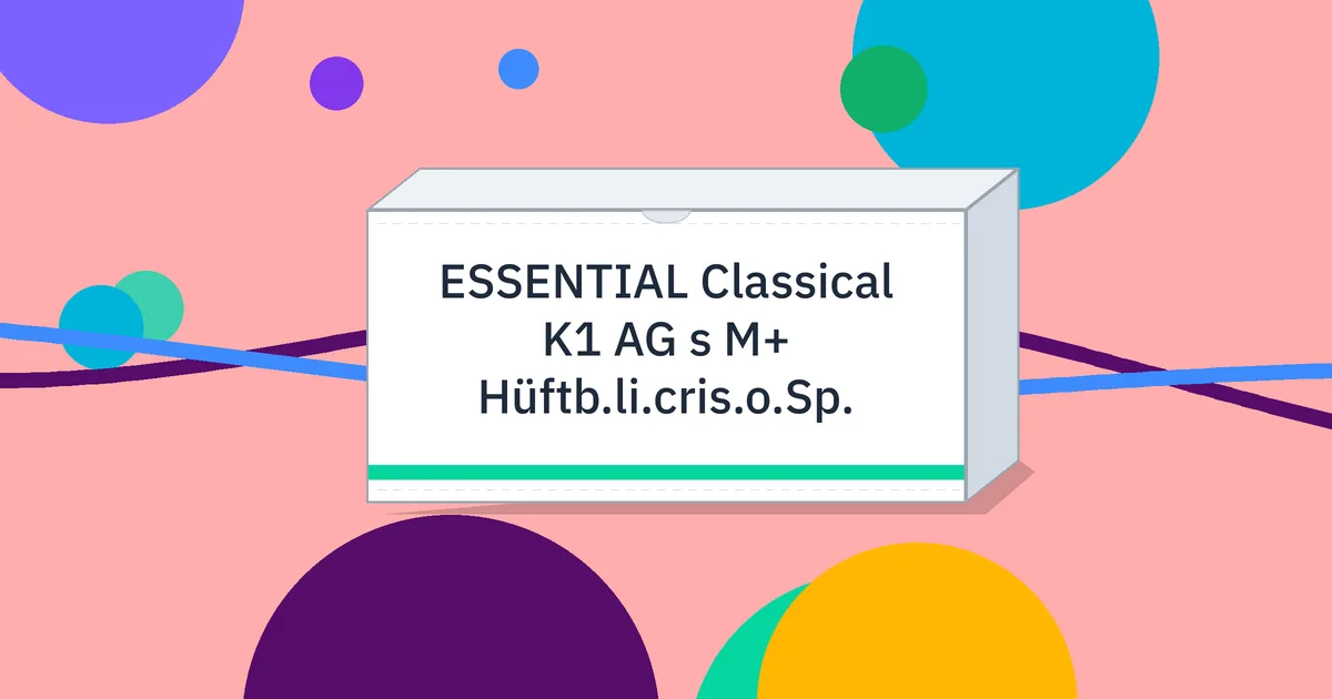 Symbolbild: Packung mit der Aufschrift ESSENTIAL Classical K1 AG s M+ Hüftb.li.cris.o.Sp. (PZN 17012036) – Verfügbarkeit und Bezug in Apotheken in Frankfurt am Main