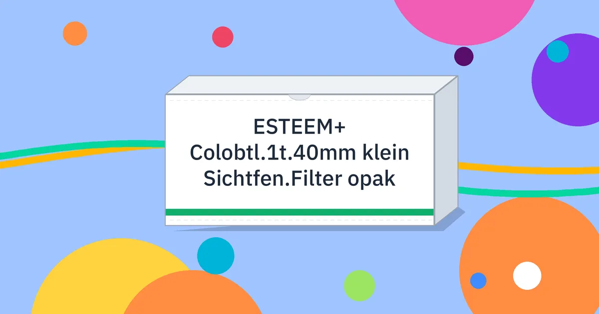 Symbolbild: Packung mit der Aufschrift ESTEEM+ Colobtl.1t.40mm klein Sichtfen.Filter opak (PZN 13507427) – Verfügbarkeit und Bezug in Apotheken in Frankfurt am Main