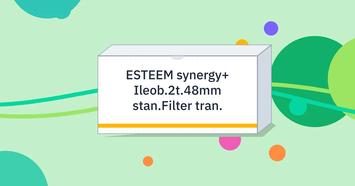 Symbolbild: Packung mit der Aufschrift ESTEEM synergy+ Ileob.2t.48mm stan.Filter tran. (PZN 06461759) – Verfügbarkeit und Bezug in Apotheken in Frankfurt am Main