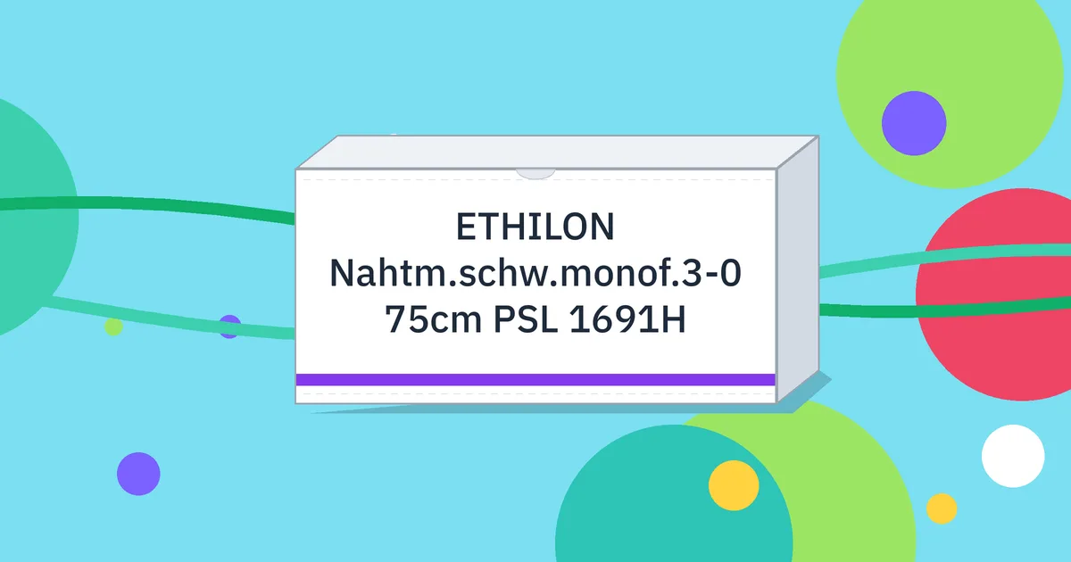 Symbolbild: Packung mit der Aufschrift ETHILON Nahtm.schw.monof.3-0 75cm PSL 1691H (PZN 16252100) – Verfügbarkeit und Bezug in Apotheken in Frankfurt am Main