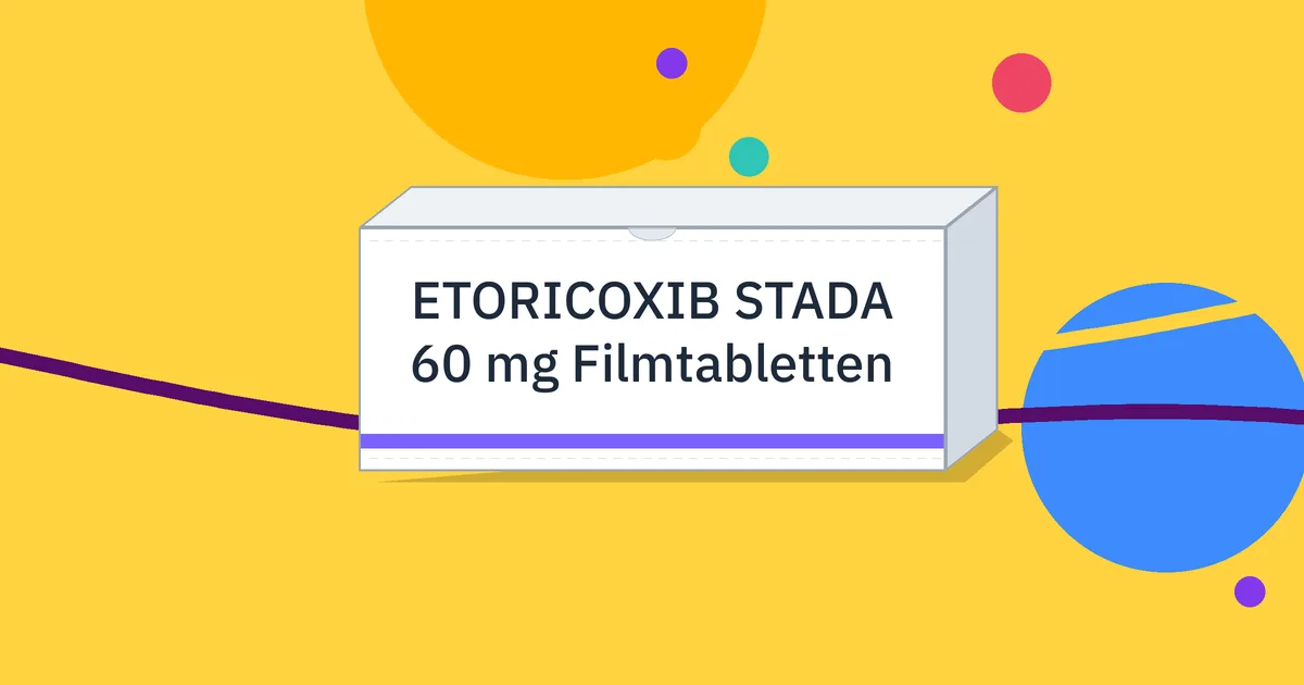 Symbolbild: Packung mit der Aufschrift ETORICOXIB STADA 60 mg Filmtabletten (PZN 11853303) – Verfügbarkeit und Bezug in Apotheken in Frankfurt am Main