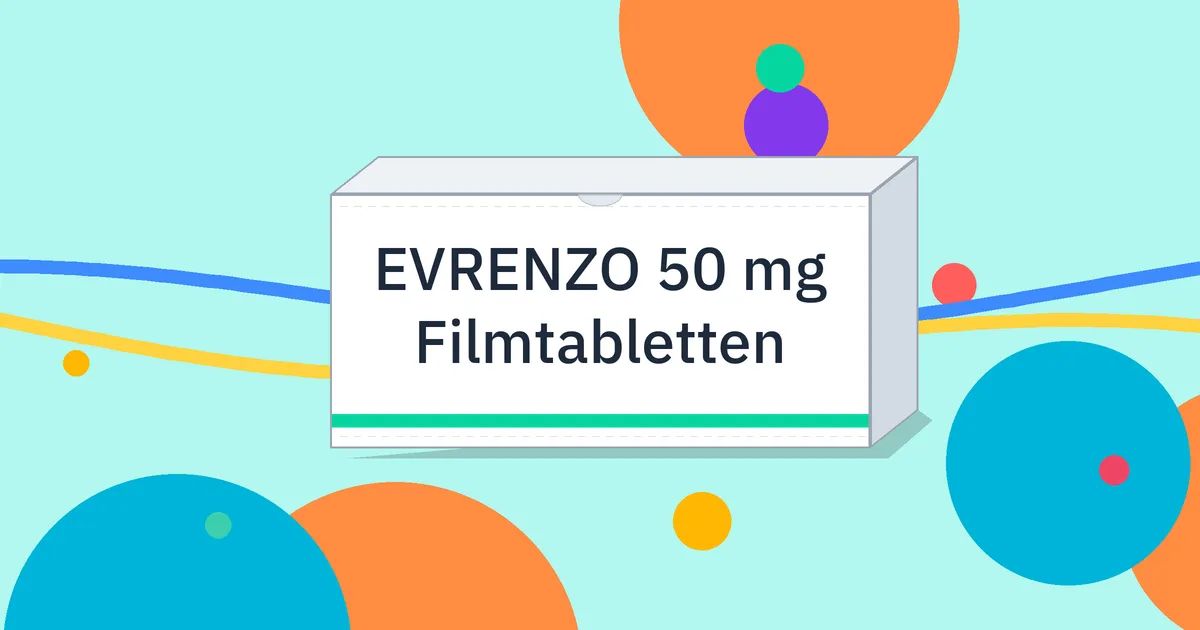 Symbolbild: Packung mit der Aufschrift EVRENZO 50 mg Filmtabletten (PZN 19118566) – Verfügbarkeit und Bezug in Apotheken in Frankfurt am Main
